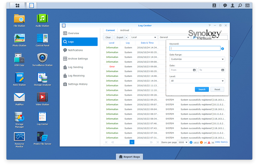 Quản lý hoạt động của NAS với Log Center. | Mstartech